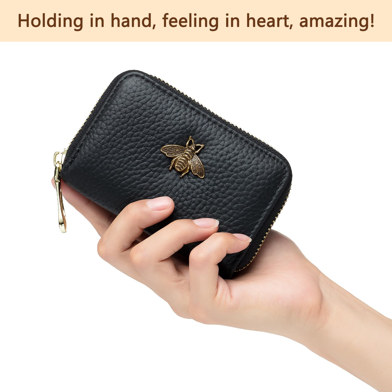 imeetu RFID Credit Card Holder, Small Leather Zipper Card Case Wallet for Women (Lite,Fuchsia)