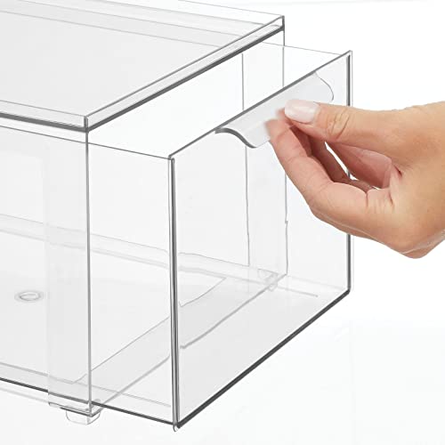 mDesign Plastic Stackable Drawer Organizer Storage Bin with Front Handle - Holder for Crafts, Sewing, Hobby, Art Supplies in Home, Classroom, Office, or Studio - Lumiere Collection, 8 Pack - Clear