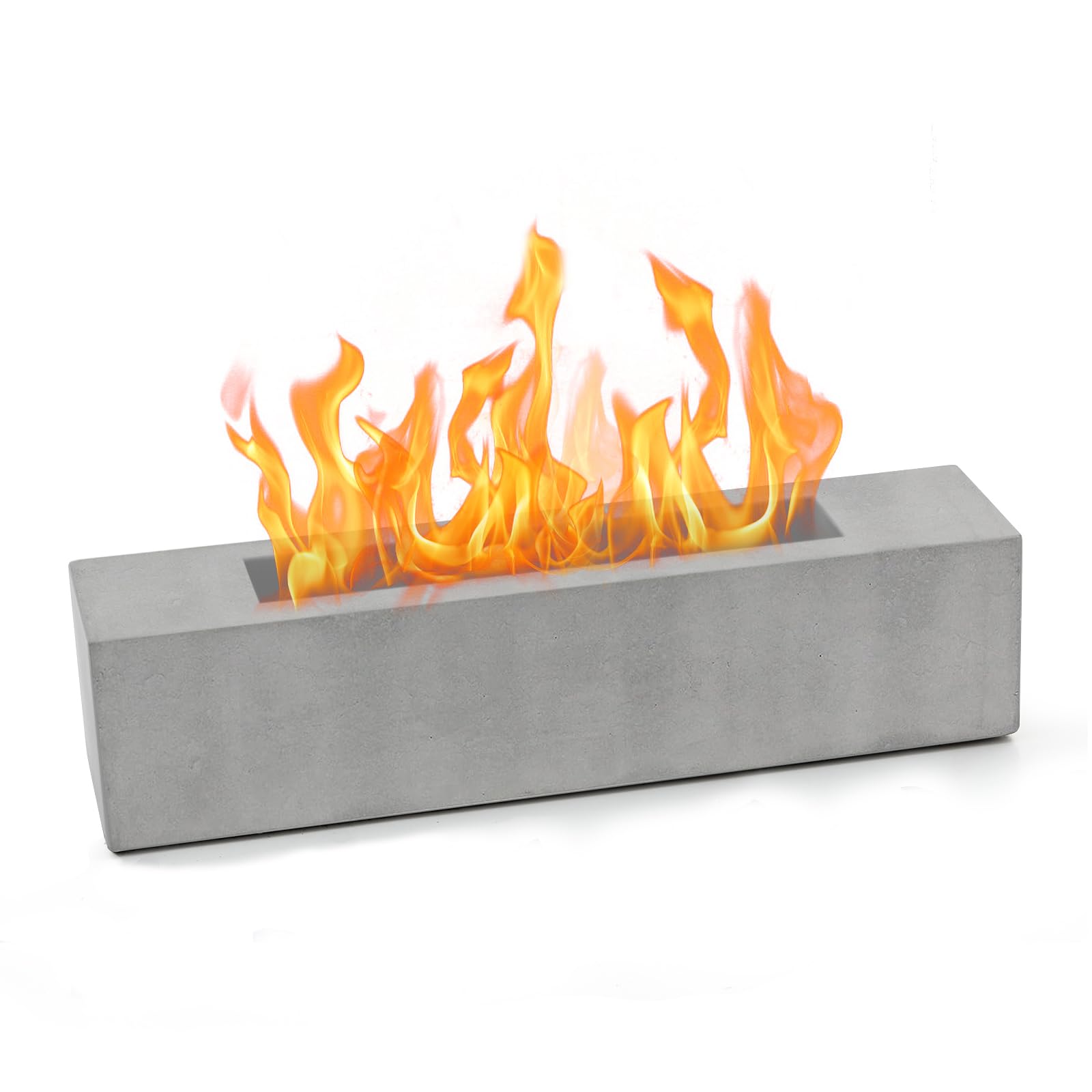 BRIAN & DANY Tabletop Fire Pit, Concrete Table Top Firepit for Outdoor, Large Rectangle Ethanol Tabletop Fireplace