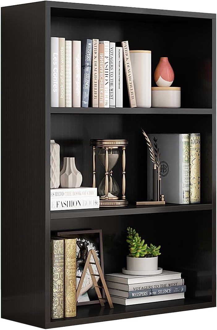 ALISENED 3 Tiers Open Shelf Bookcase, Stylish and Functional Bookshelf, Storage Organizer Shelving for Home, Office, Living Room and Bed Room, Black