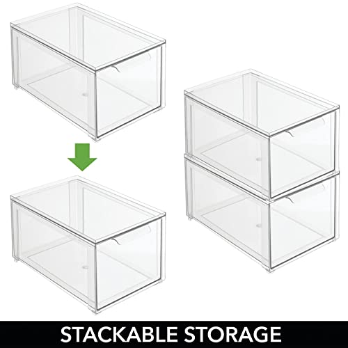 mDesign Plastic Stackable Drawer Organizer Storage Bin with Front Handle - Holder for Crafts, Sewing, Hobby, Art Supplies in Home, Classroom, Office, or Studio - Lumiere Collection, 8 Pack - Clear