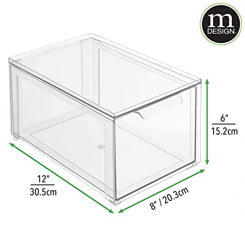 mDesign Plastic Stackable Drawer Organizer Storage Bin with Front Handle - Holder for Crafts, Sewing, Hobby, Art Supplies in Home, Classroom, Office, or Studio - Lumiere Collection, 8 Pack - Clear