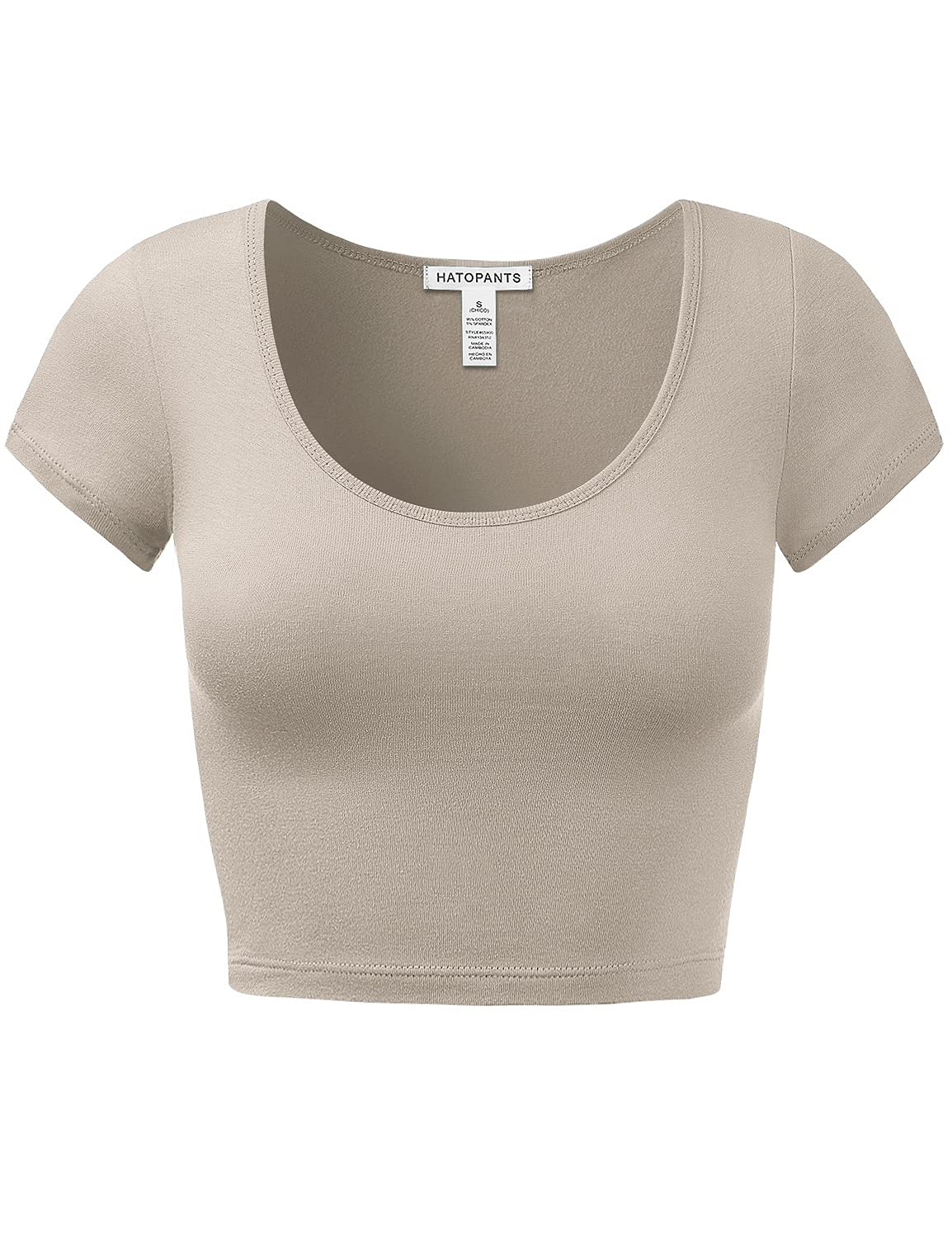 Women's Cotton Basic Scoop Neck Crop Tops Short Sleeve Tops ASHMOCHA S