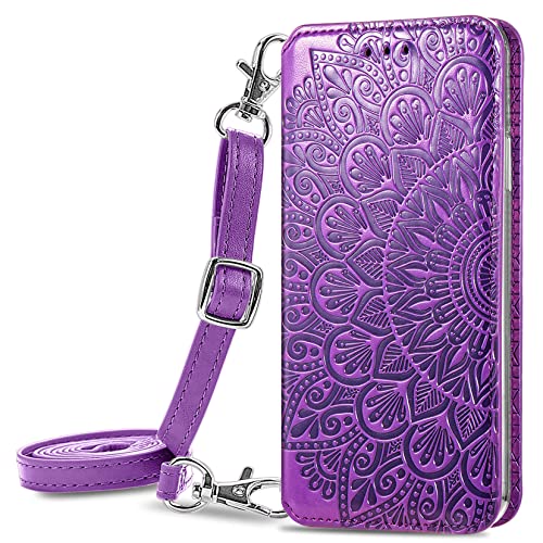 MTQLX Case for Oppo Reno2 z Wallet Case,Fashion Women Luxury Premium PU Leather Flip Protective Case Cover with [Long Lanyard],for Oppo Reno2 z- Purple