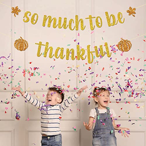 So Much to Be Thankfull Banner - Gold Glitter Thanksgiving Party Decoration - Give Thanks Banner Sign - Turkey Pumpkin Decor