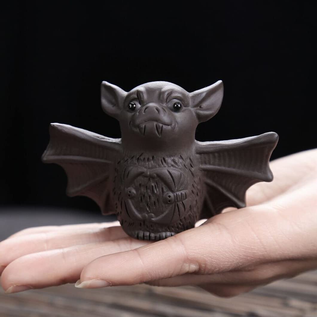 Ceramics Cute Bat Statue Sculpture Frgurine Tea Pet Gift for Home Office Room Desktop Display Decorative Decoration