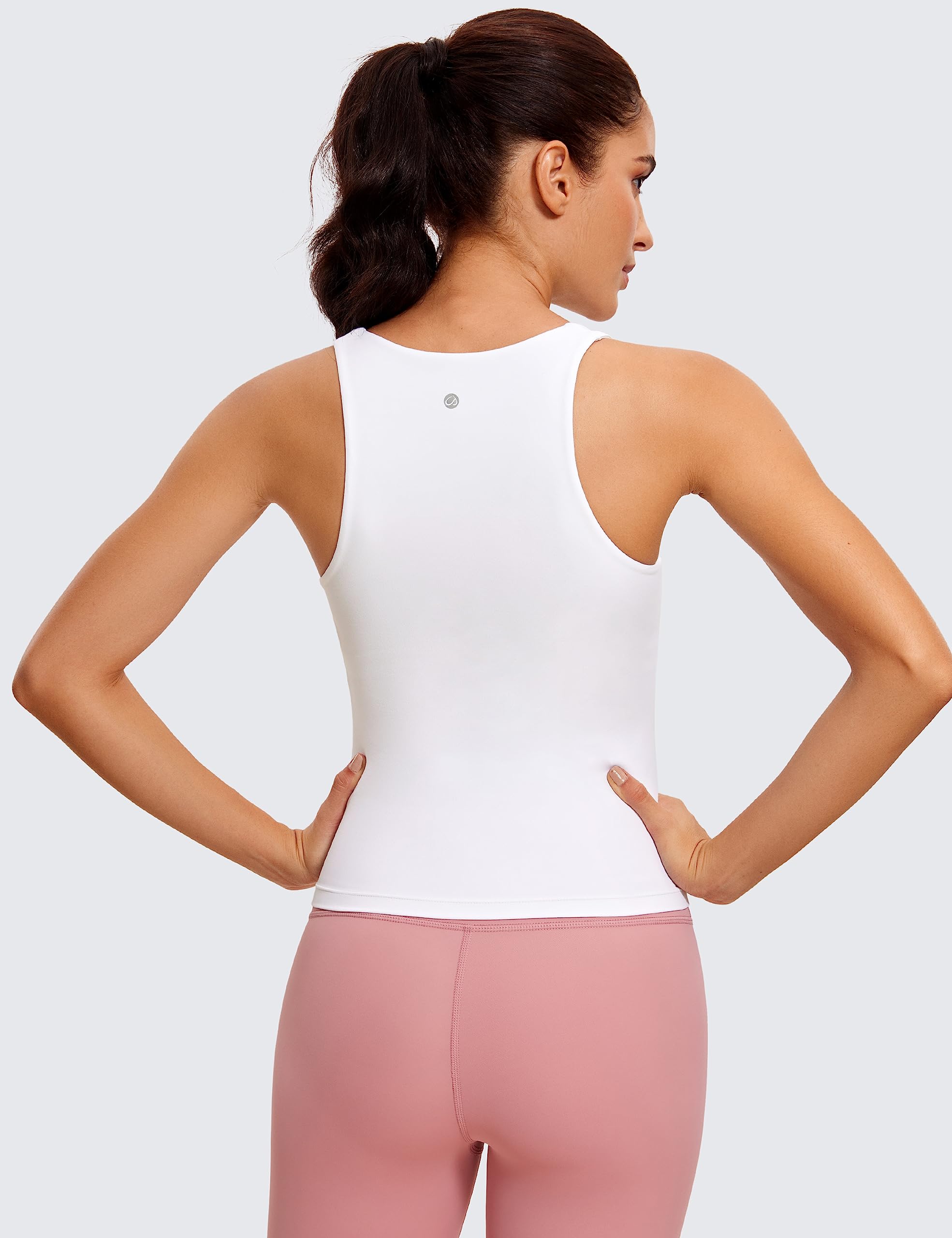 CRZ YOGA Butterluxe Womens V Neck Workout Tank Tops with Built in Bras - Sleeveless Padded Racerback Yoga Athletic Camisole White Small