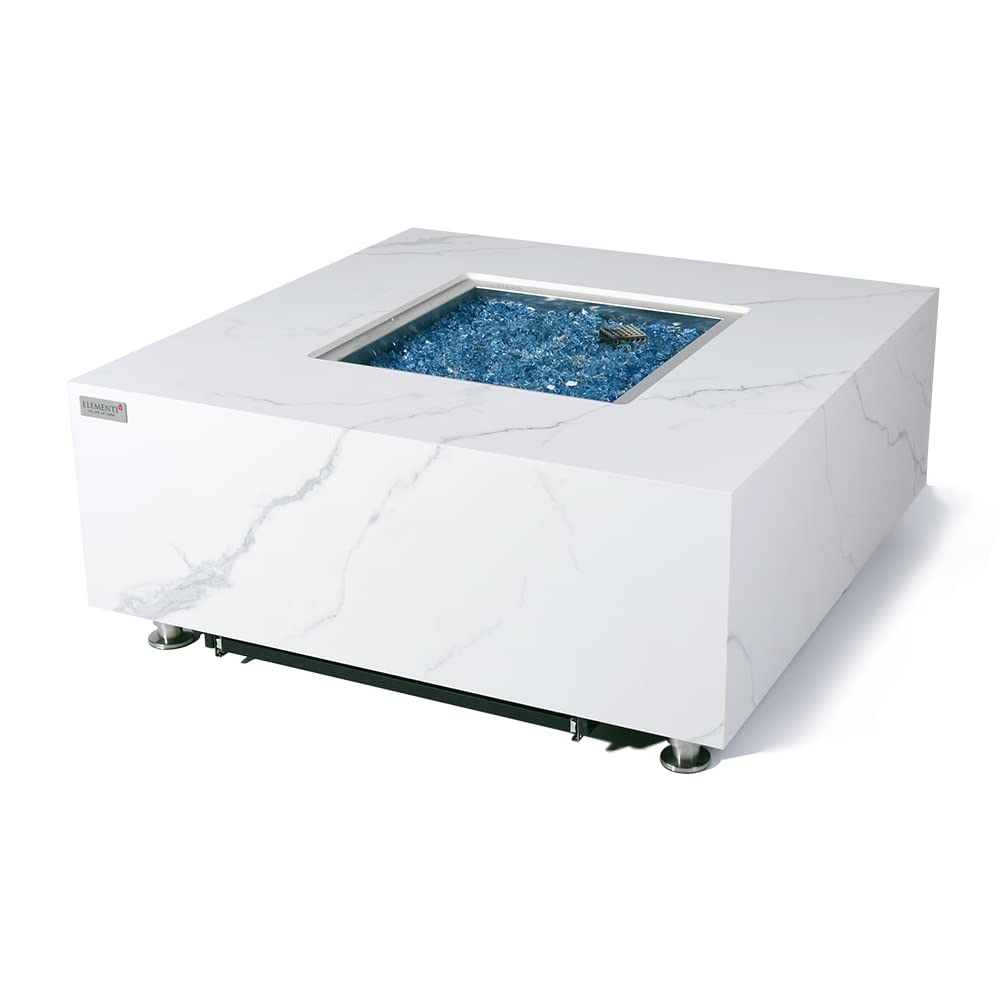 Bianco Marble Fire Pit 39.4" x 39.4" Outdoor Patio Firepit Includes Fire Glass Modern Fire Pits & Outdoor Fireplaces for Garden, Deck, Indoor & Outdoor Heating