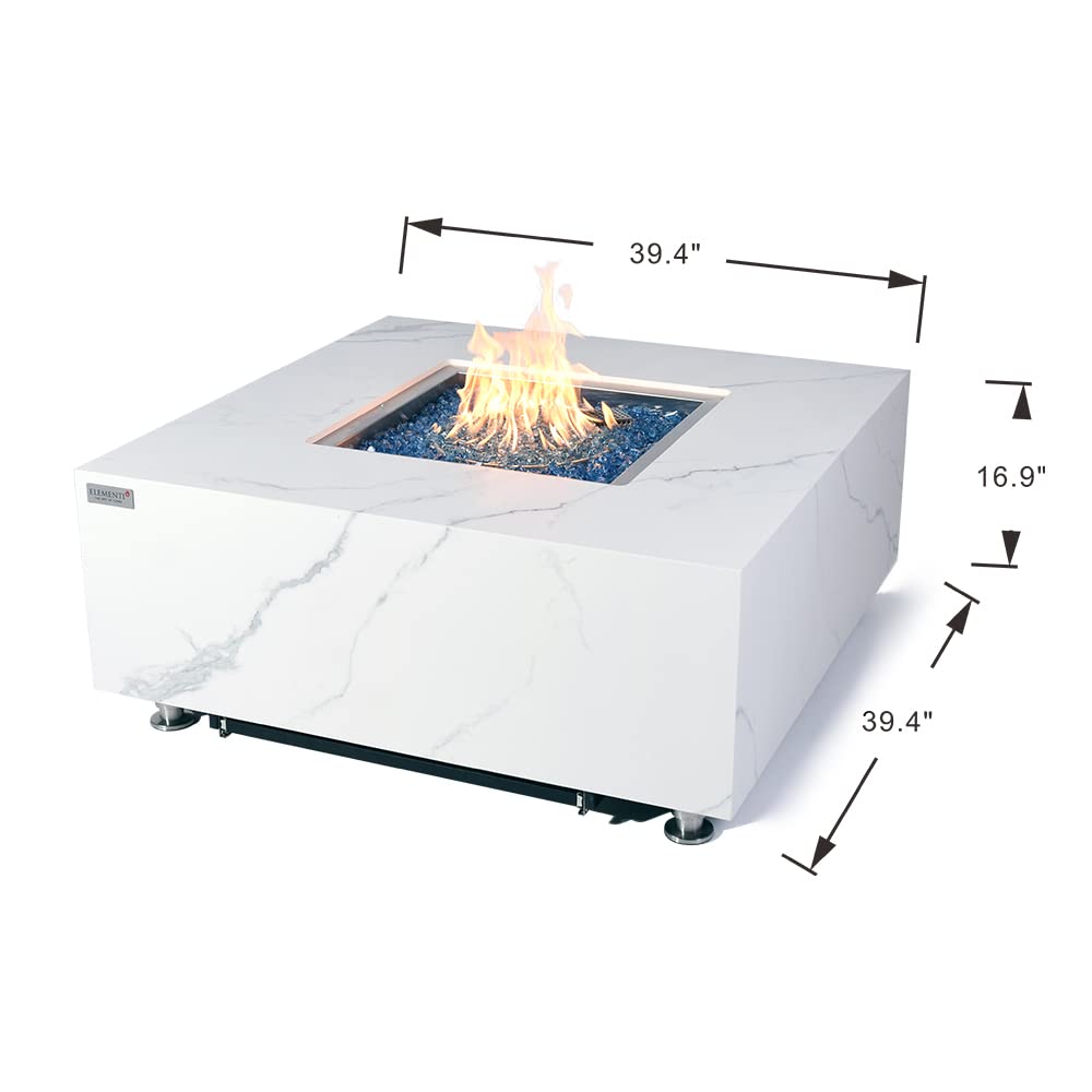 Bianco Marble Fire Pit 39.4" x 39.4" Outdoor Patio Firepit Includes Fire Glass Modern Fire Pits & Outdoor Fireplaces for Garden, Deck, Indoor & Outdoor Heating