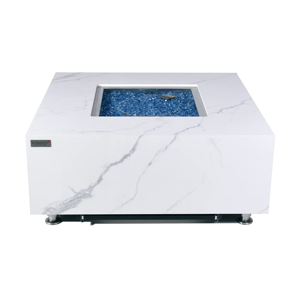 Bianco Marble Fire Pit 39.4" x 39.4" Outdoor Patio Firepit Includes Fire Glass Modern Fire Pits & Outdoor Fireplaces for Garden, Deck, Indoor & Outdoor Heating