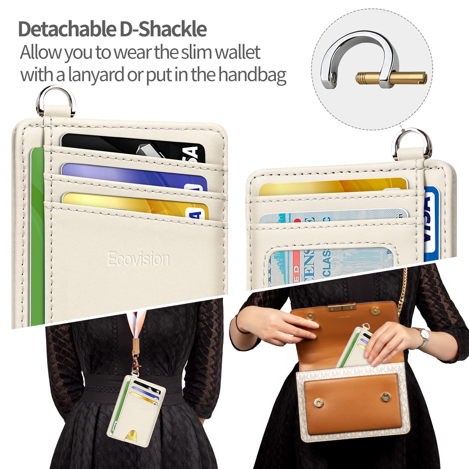 EcoVision Slim Minimalist Front Pocket Wallet, RFID Blocking Credit Card Holder Wallet with Detachable D-Shackle for Men Women