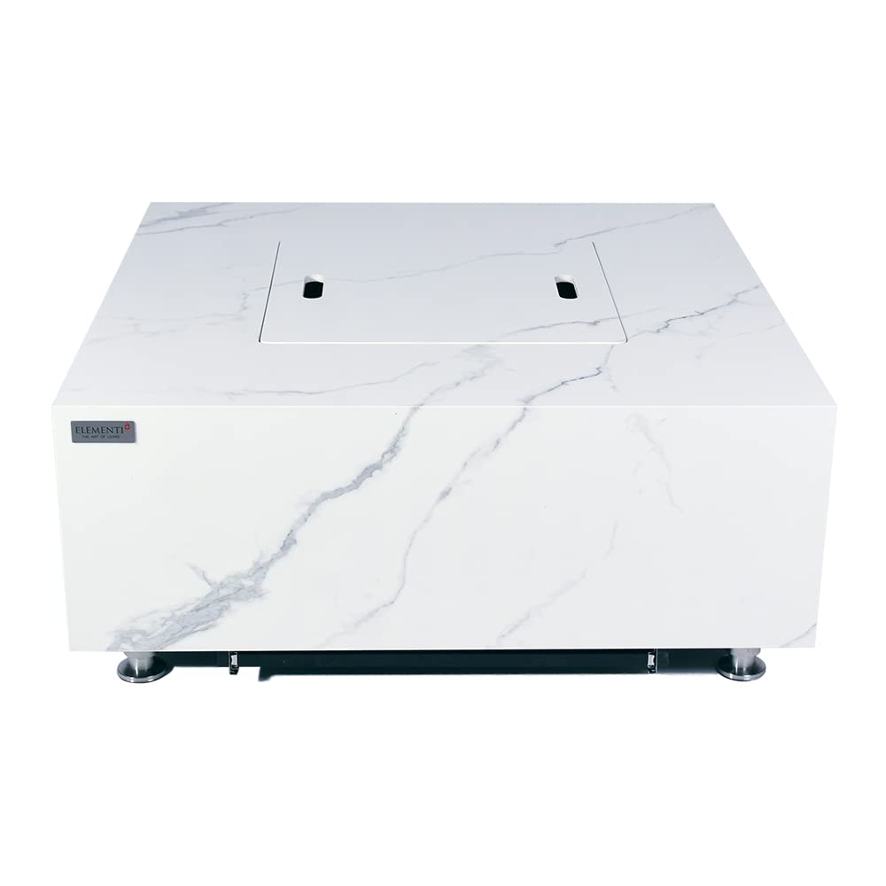 Bianco Marble Fire Pit 39.4" x 39.4" Outdoor Patio Firepit Includes Fire Glass Modern Fire Pits & Outdoor Fireplaces for Garden, Deck, Indoor & Outdoor Heating