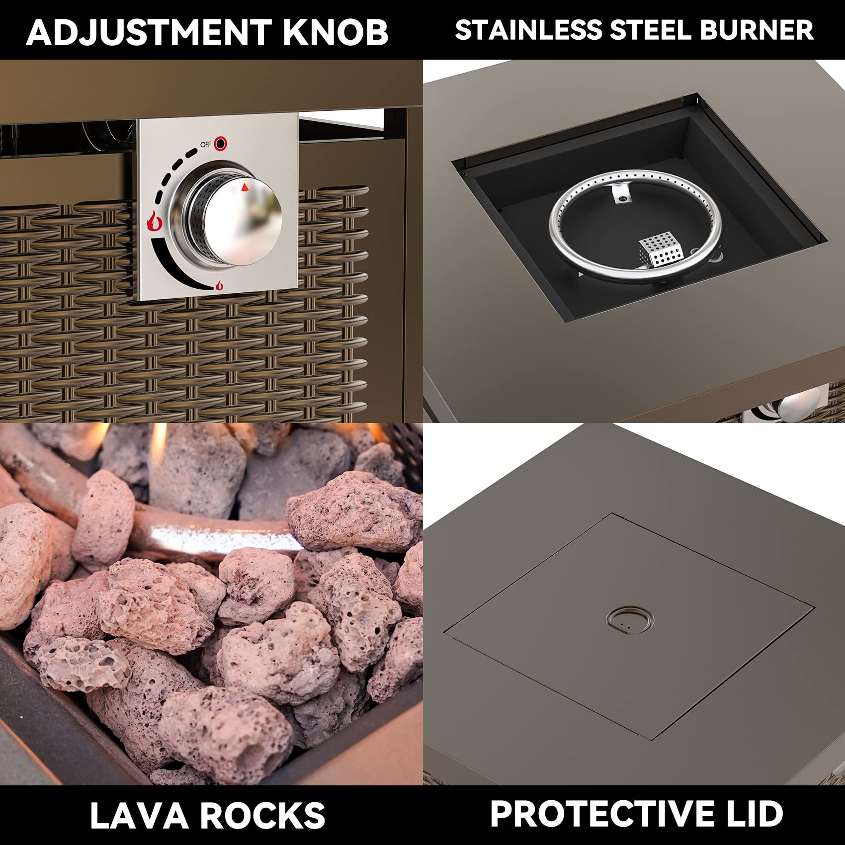 Propane Fire Table, Outdoor Fire Pit Table with Lid and Lava Rock, 28" Large Fireplace with Auto-Ignition 50000 BTU, Gas Fire Pits for Patio Garden Backyard, Brown