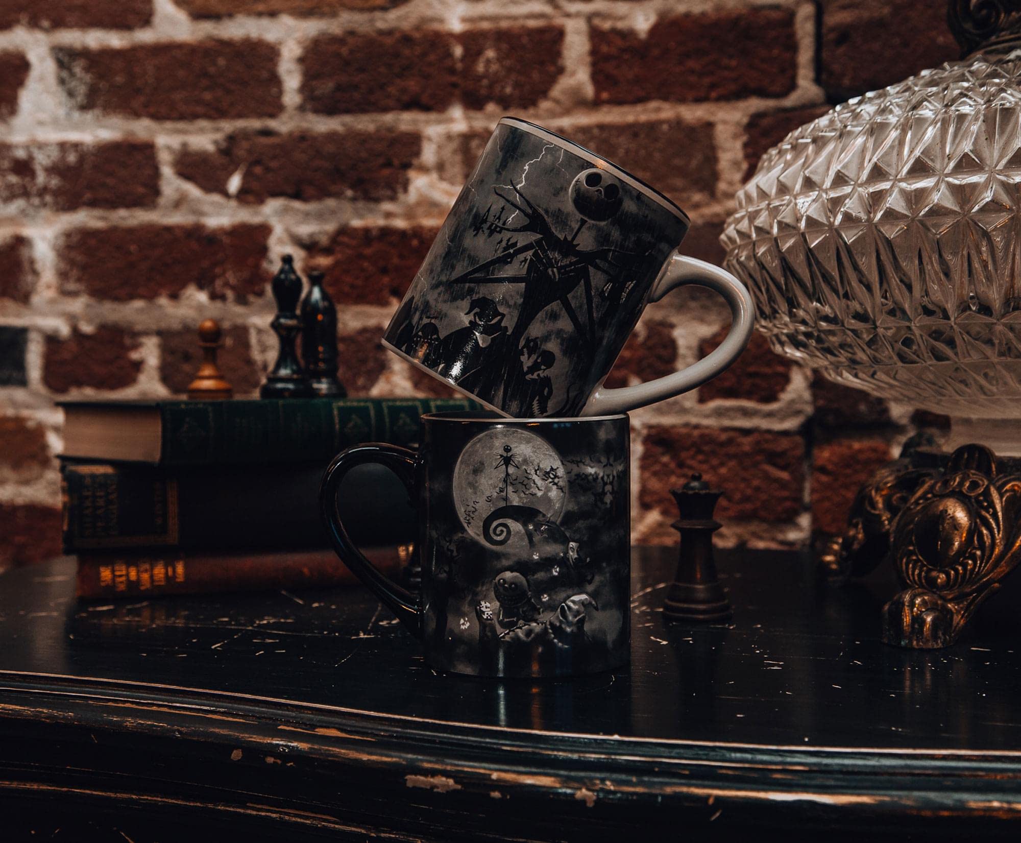 Disney The Nightmare Before Christmas Stormy Night Ceramic Mugs, Set of 2 | BPA-Free Small Coffee Cups