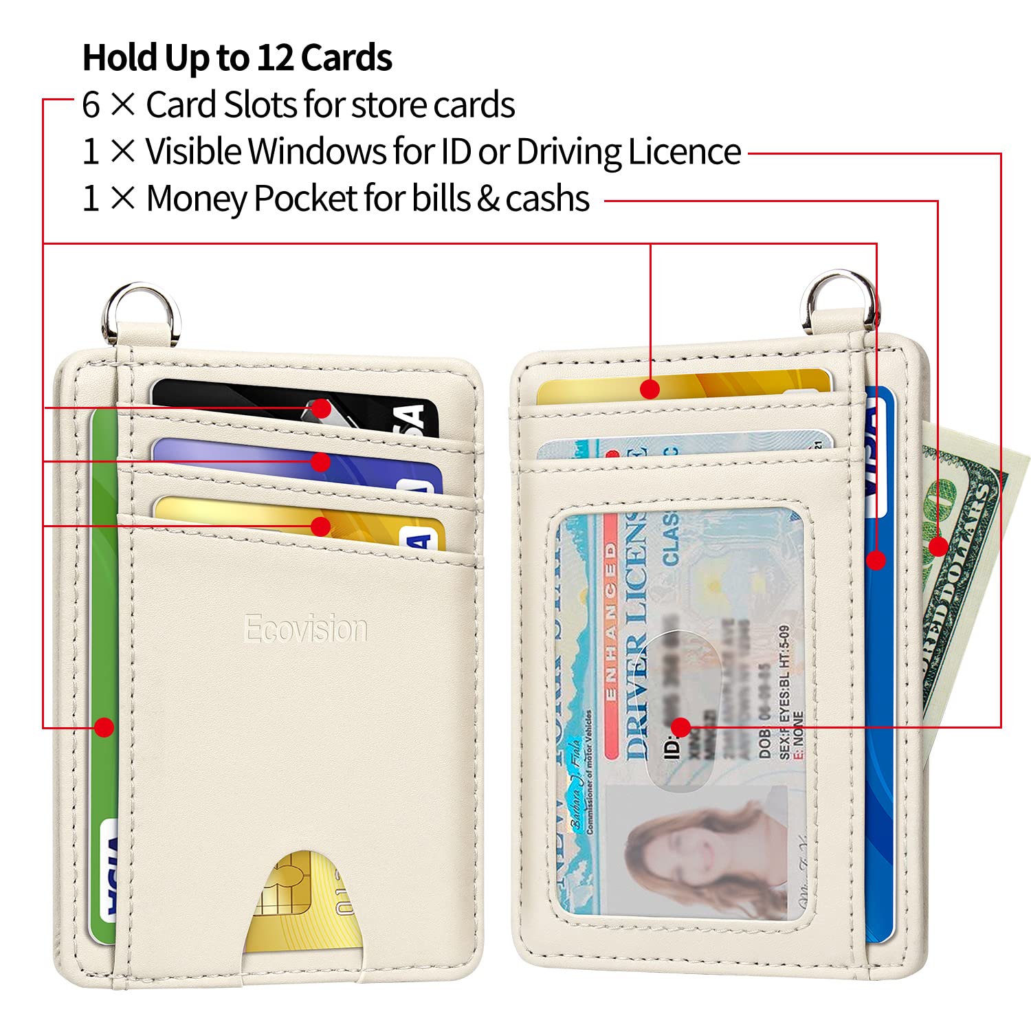 EcoVision Slim Minimalist Front Pocket Wallet, RFID Blocking Credit Card Holder Wallet with Detachable D-Shackle for Men Women