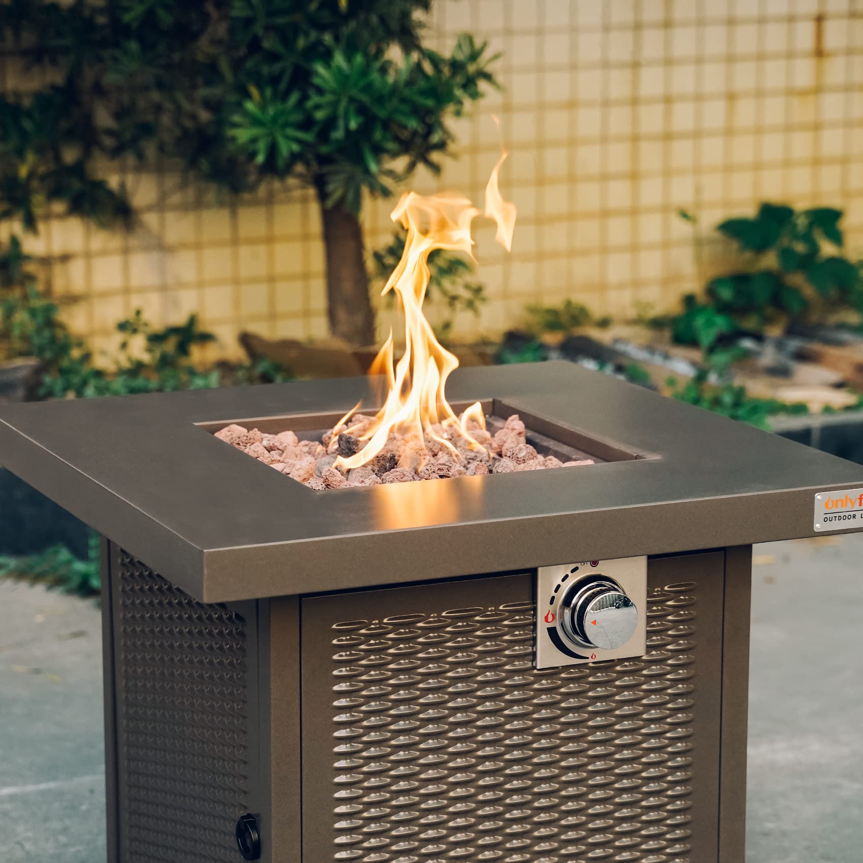 Propane Fire Table, Outdoor Fire Pit Table with Lid and Lava Rock, 28" Large Fireplace with Auto-Ignition 50000 BTU, Gas Fire Pits for Patio Garden Backyard, Brown