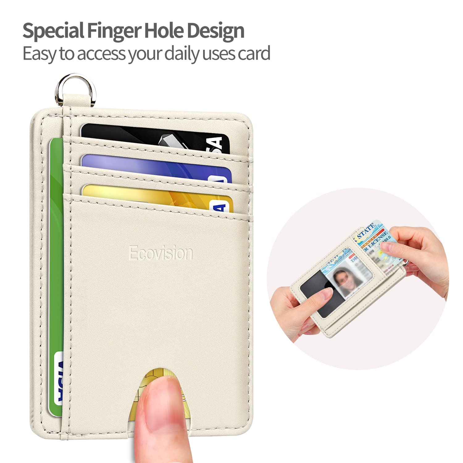 EcoVision Slim Minimalist Front Pocket Wallet, RFID Blocking Credit Card Holder Wallet with Detachable D-Shackle for Men Women