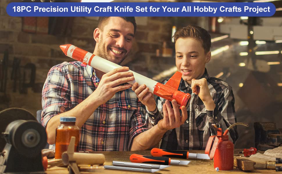 18pc Precision Utility Craft Knife Set - Premium Hobby Knife Cutting Tool with Sharp Blades for Architectural Models, Carving Pumpkins / Stencils, Paper / Leather/vinyl Crafts, Miniatures by Bovulo