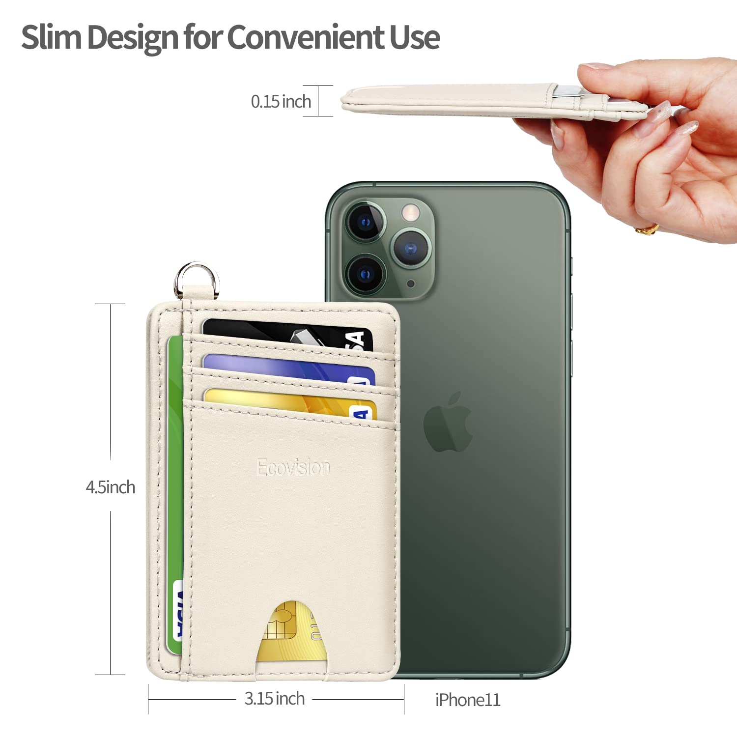 EcoVision Slim Minimalist Front Pocket Wallet, RFID Blocking Credit Card Holder Wallet with Detachable D-Shackle for Men Women