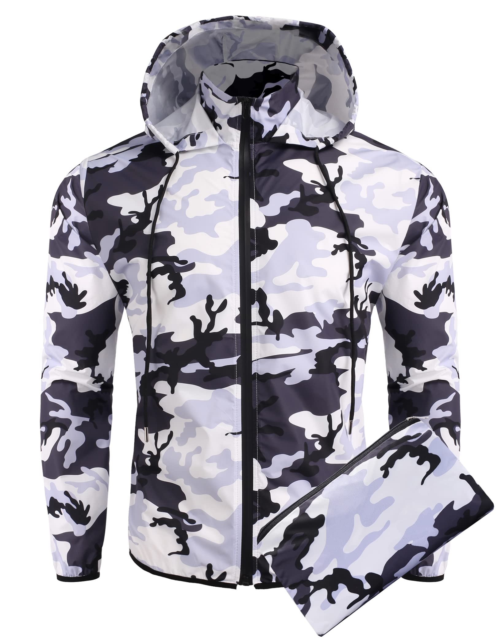 COOFANDY Rain Coats for Men Packable Rain Jacket Waterproof Rain Coat Breathable Rainproof Jacket Camo Small