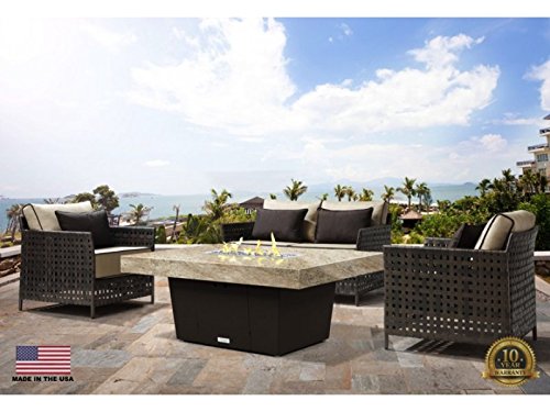 COOKE Palisades Rectangular Fire Pit Table - 52x36 - Chat Height - Natural Gas - Beige Powdercoat Top with 6cm Edge - Beige Powdercoat Base