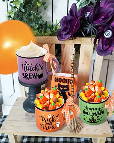 Halloween Mini Coffee Mugs Fall Kitchen Decor Witch Tiered Tray Coffee Bar Decorations Funny Novelty Espresso Fall Mugs Farmhouse Home Decor Trick or Treat Happy Halloween Coffee Mugs Gift Set of 3