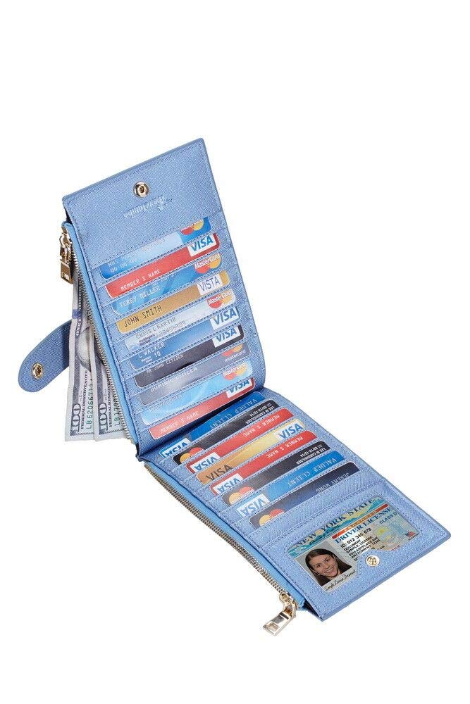 Travelambo RFID Wallet Women Large Size Bifold Multi Card Wallet Case with Zipper Pocke Credit Card Holder for Women