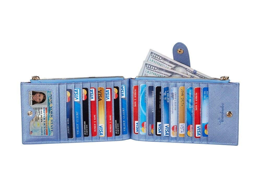 Travelambo RFID Wallet Women Large Size Bifold Multi Card Wallet Case with Zipper Pocke Credit Card Holder for Women