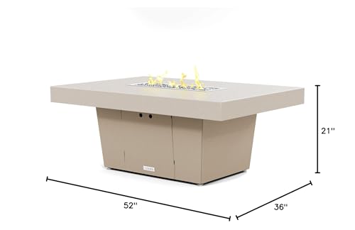 COOKE Palisades Rectangular Fire Pit Table - 52x36 - Chat Height - Natural Gas - Beige Powdercoat Top with 6cm Edge - Beige Powdercoat Base