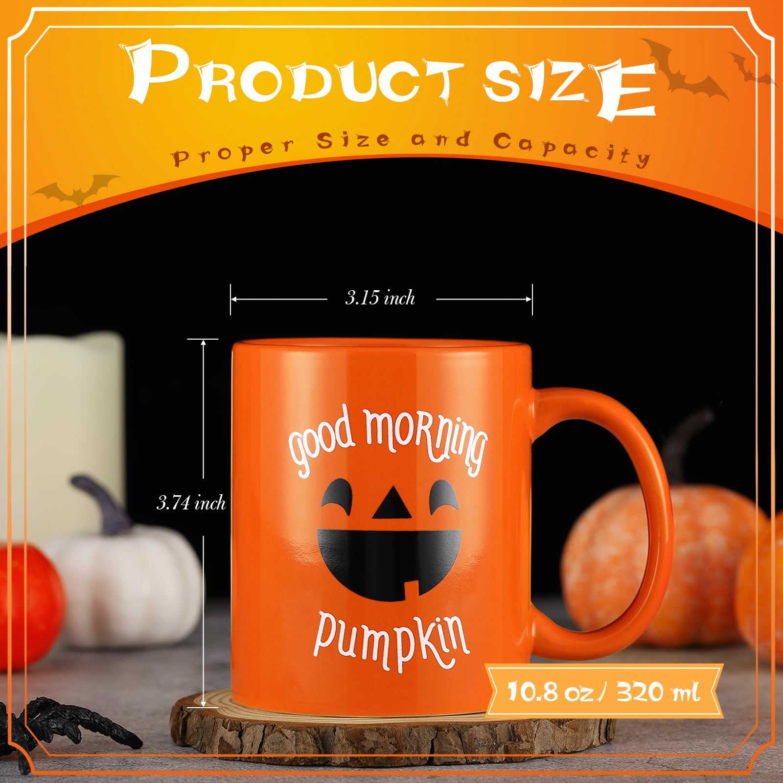 Uiifan 6 Pcs Halloween Mugs 10.8oz Good Morning Pumpkin and Hey Boo Coffee Mugs Good Morning Pumpkin and Hey Boo Ghost Ceramic Matching Mugs for Halloween