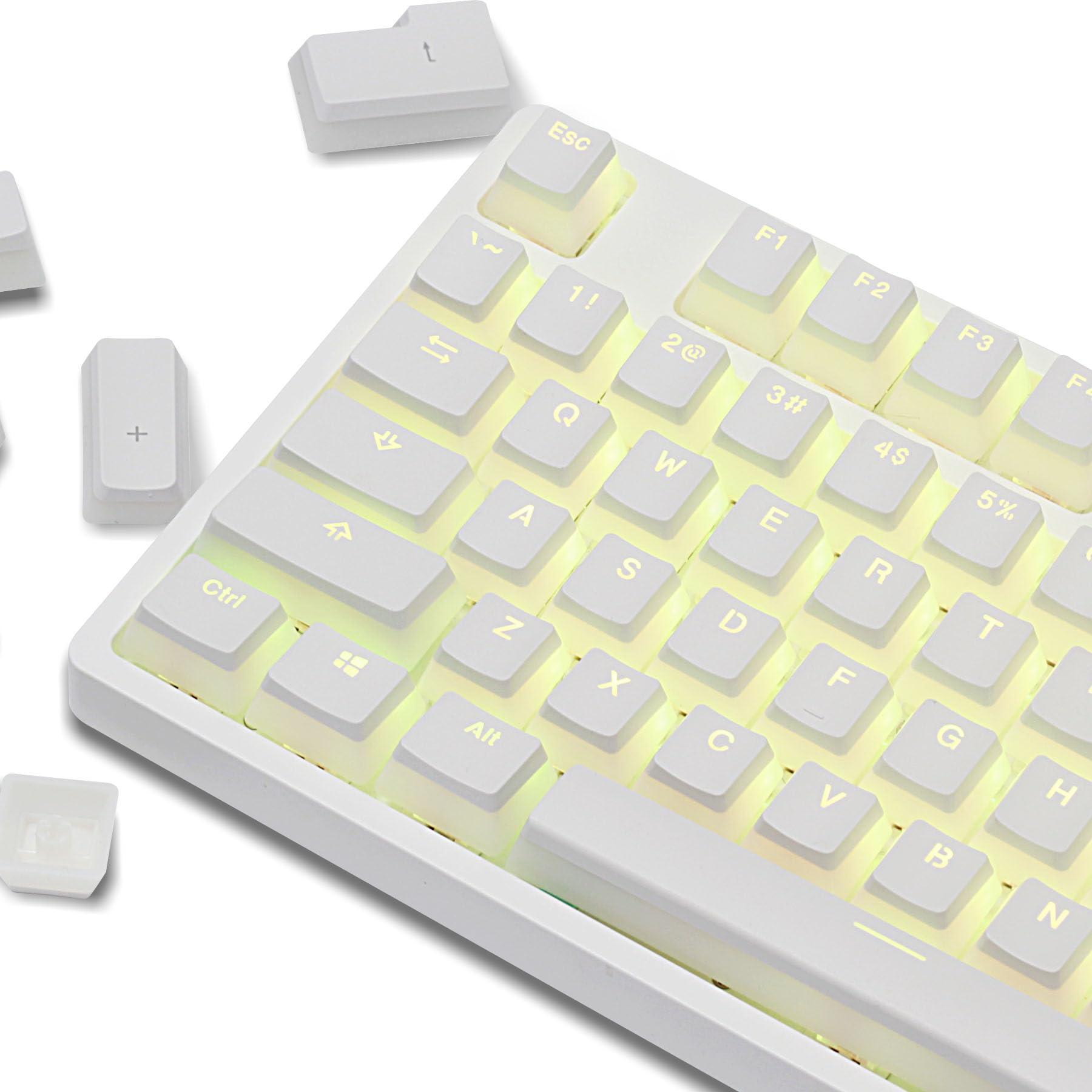Happy Balls White Pudding Keycaps Backlit PBT Doubleshot Cherry MX Keyset OEM Profile for 61/87 TKL/104/108 MX Switches Mechanical Keyboard(White Pudding)