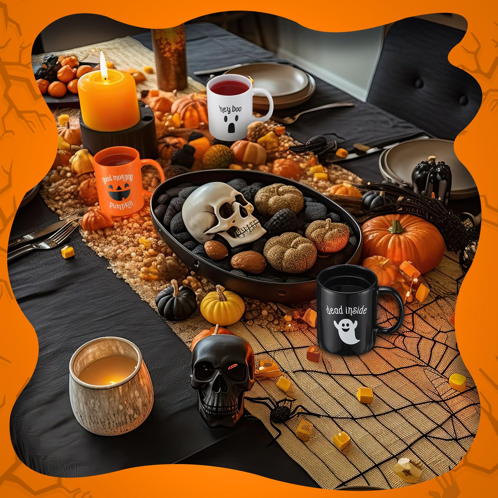 Uiifan 6 Pcs Halloween Mugs 10.8oz Good Morning Pumpkin and Hey Boo Coffee Mugs Good Morning Pumpkin and Hey Boo Ghost Ceramic Matching Mugs for Halloween