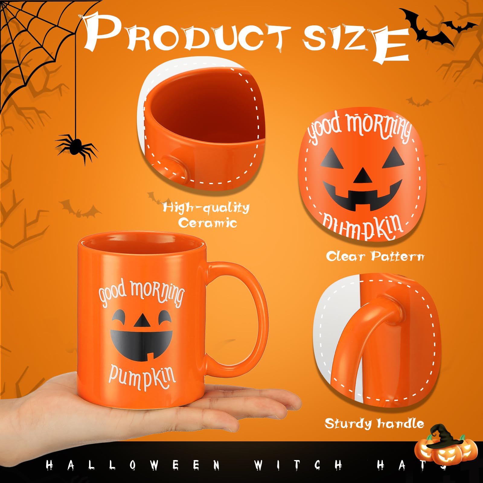 Uiifan 6 Pcs Halloween Mugs 10.8oz Good Morning Pumpkin and Hey Boo Coffee Mugs Good Morning Pumpkin and Hey Boo Ghost Ceramic Matching Mugs for Halloween