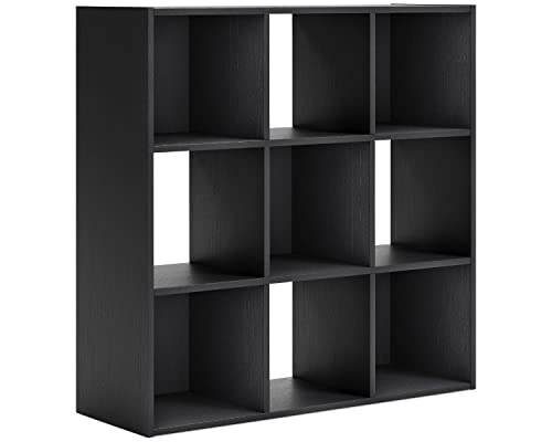 Signature Design by Ashley Langdrew Contemporary 9 Cube Storage Organizer or Bookcase, Black