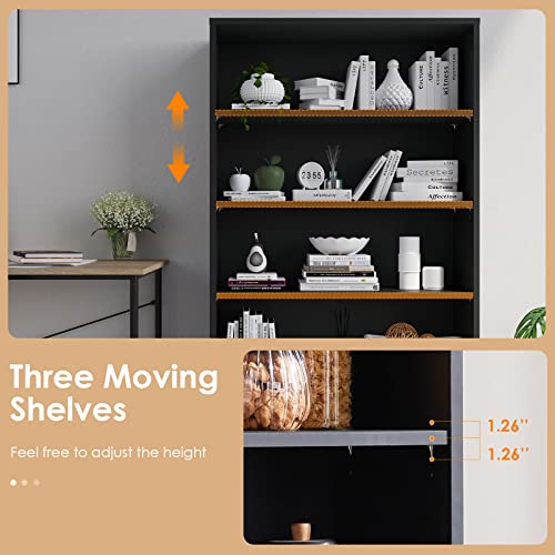 STARY 5 Shelf Bookcase Black Tall Bookshelf for Bedroom 5 Tier Modern Wood Bookshelf 33" Wide 60" Tall