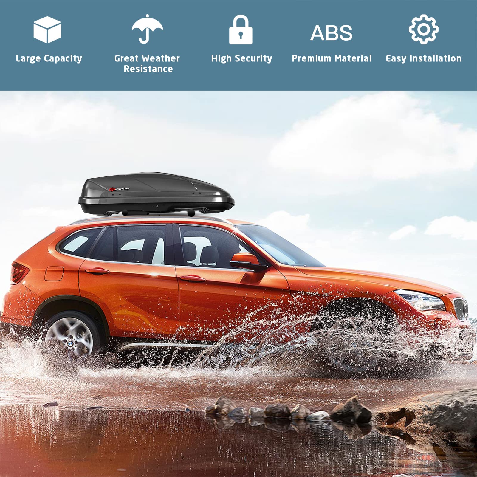 Goplus Rooftop Cargo Carrier Hard Shell, 14 Cubic Feet Waterproof Car Roof Cargo Carrier w/Dual Side Opening, Security Key, 165LBS Capacity, for 17β to 22.8β Wide Crossbar Rack, Vehicle Cargo Box