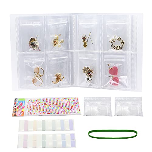 RIIEYOCA Transparent Jewelry Storage Book, Jewelry Storage Bag Thicken Transparent PVC Plastic Bag,DIY Handmade Colorful Paste Cover, Storage of Small Jewelry, Capable to Hold 160 Pairs