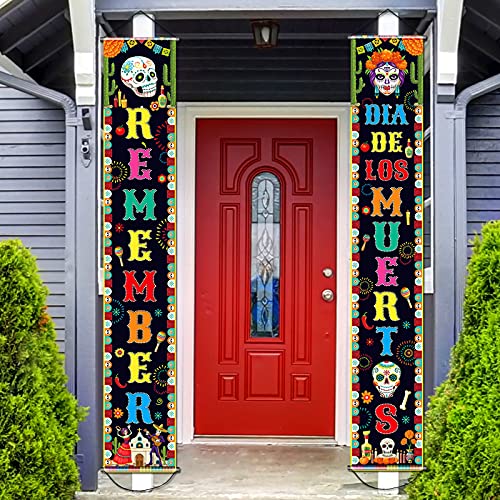 Day of the Dead Decorations Dia de los Muertos Banner Mexican Party Decorations Porch Sign Day the Dead Banner Hanging Flag Fiesta Decoration for Indoor/Outdoor