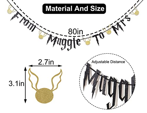 From Muggle To Mrs banner-Harry Potter Theme Bachelor Party Supplies,Bridal Shower Bachelor Decorations, Black Glitter Wizard Garland, Bachelor Girl Photo Props