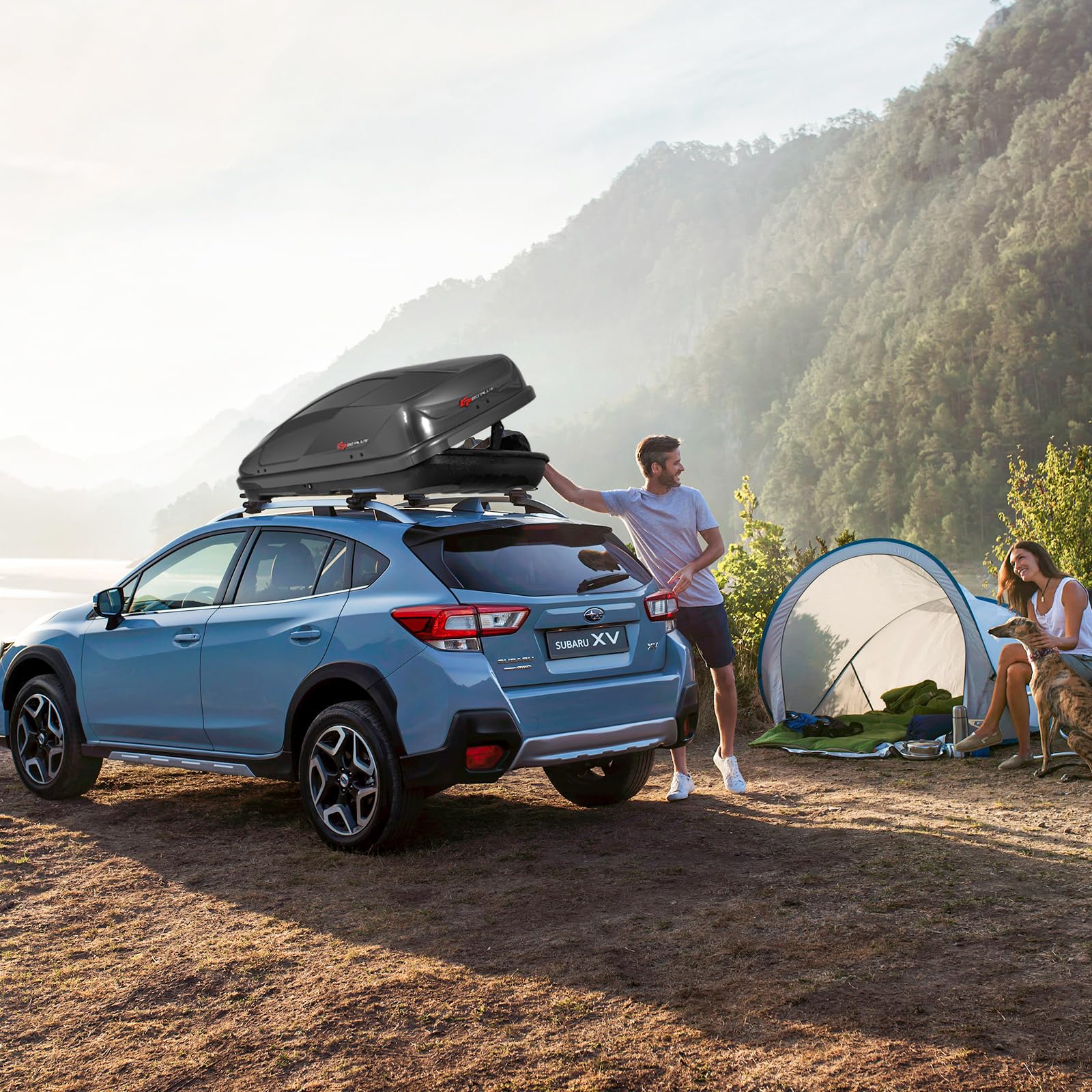 Goplus Rooftop Cargo Carrier Hard Shell, 14 Cubic Feet Waterproof Car Roof Cargo Carrier w/Dual Side Opening, Security Key, 165LBS Capacity, for 17β to 22.8β Wide Crossbar Rack, Vehicle Cargo Box