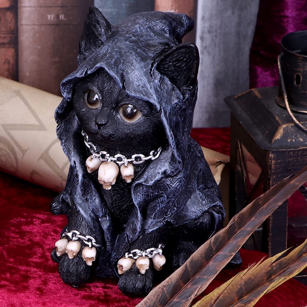 Nemesis Now Grim Reaper Cat Figurine, Hand-Painted Black Kitten with Olive Eyes and Skull Charms, Gothic Collectible Decor, 16cm