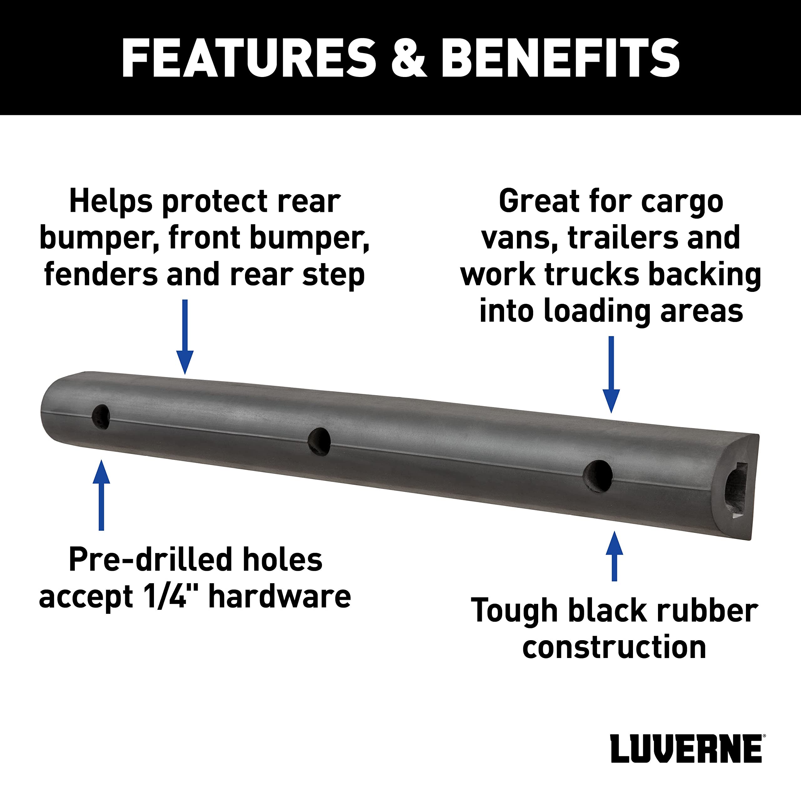 LUVERNE 2090616-2 20-Inch Universal Rubber Bumper Guard Protector Strips Loading Dock Rear Fender Pad Bump Stop, 2-Pack