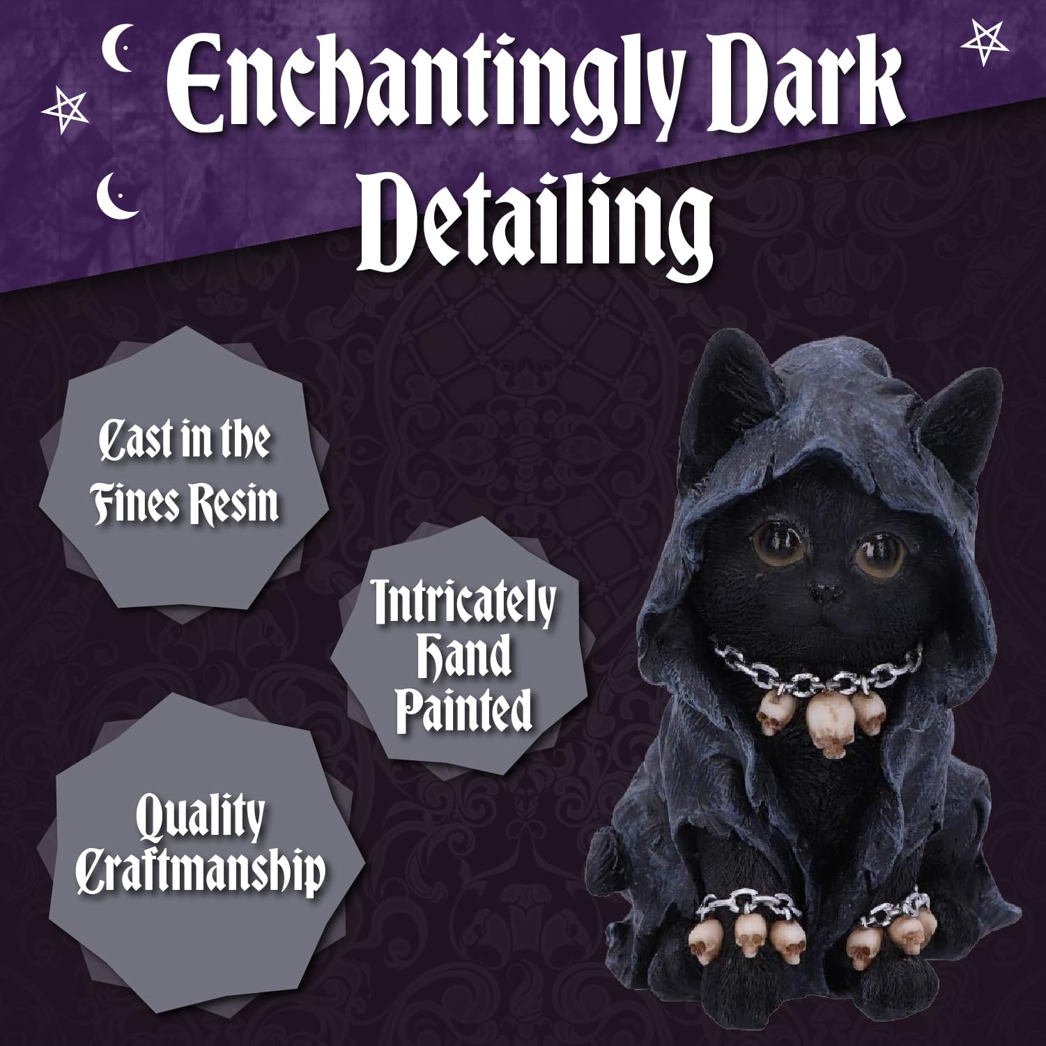 Nemesis Now Grim Reaper Cat Figurine, Hand-Painted Black Kitten with Olive Eyes and Skull Charms, Gothic Collectible Decor, 16cm