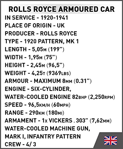 Cobi toys 267 Pcs Hc Great War /2988/ Rolls Royce Armoured Car Scale1:35