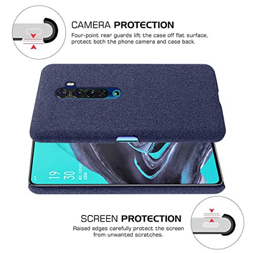 Grandcase Oppo Reno2 Case,Ultra-Thin Felt Cloth Anti-Fingerprint Shock Absorber Protective Cover for Oppo Reno2 6.5" -Blue