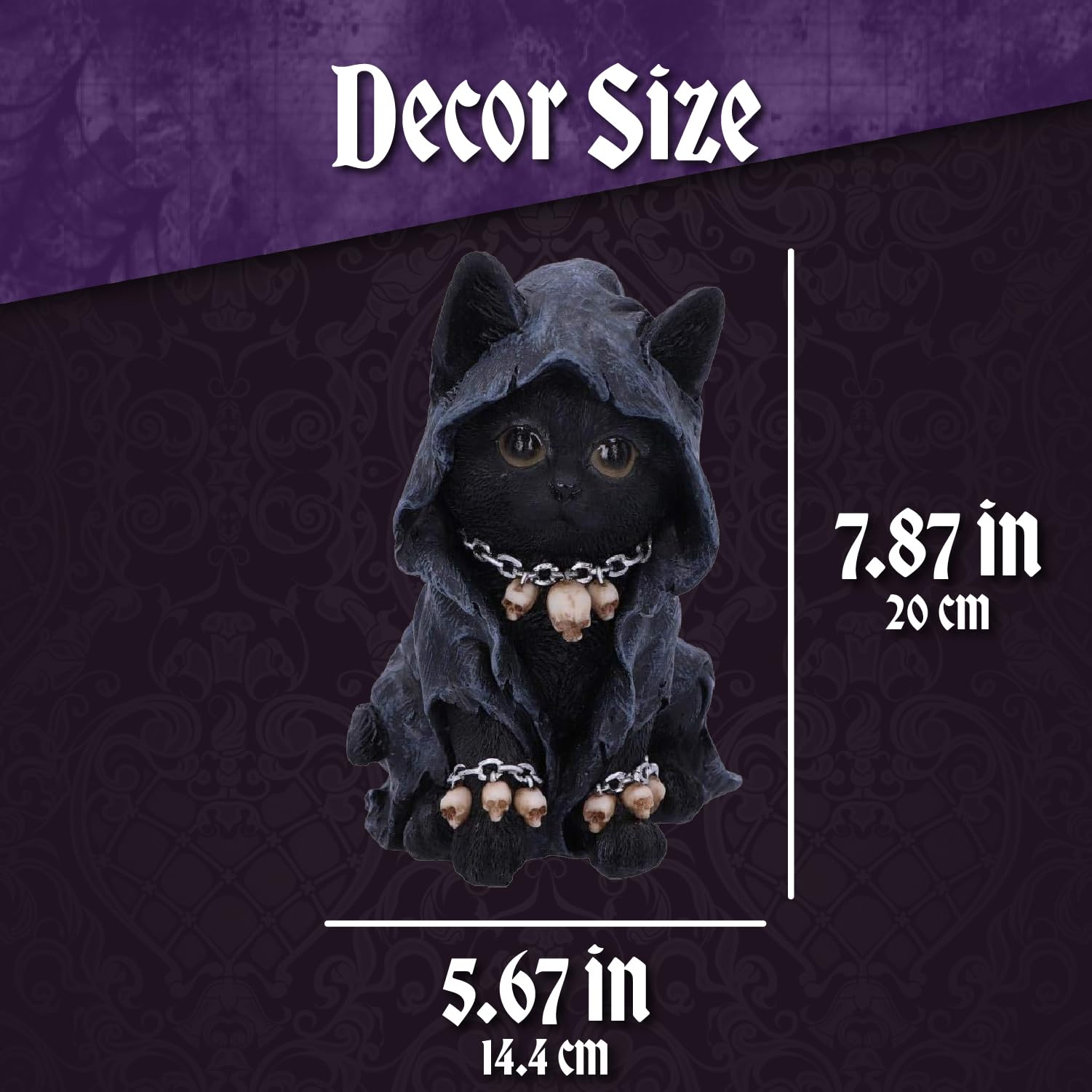 Nemesis Now Grim Reaper Cat Figurine, Hand-Painted Black Kitten with Olive Eyes and Skull Charms, Gothic Collectible Decor, 16cm