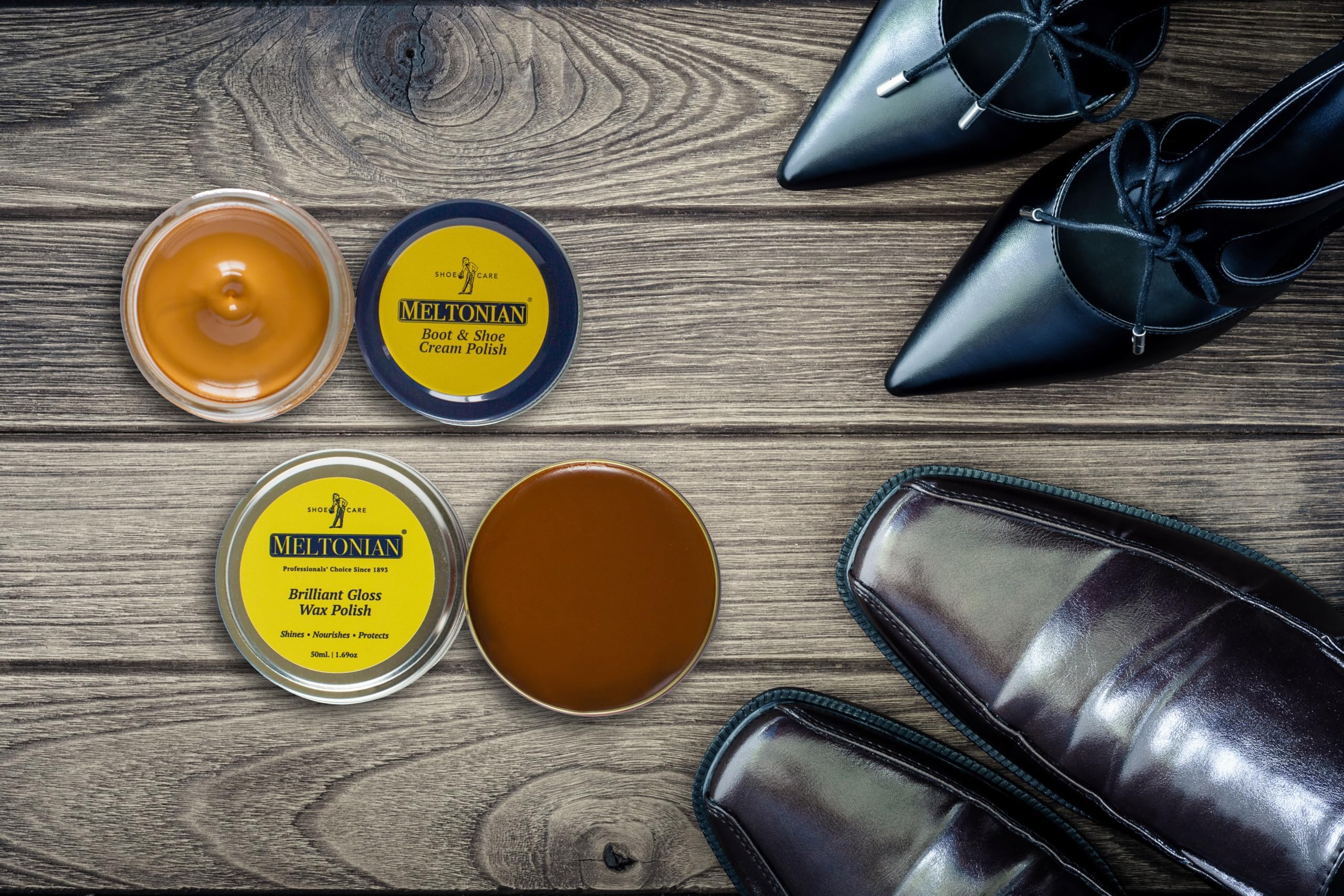 Meltonian Cream Shoe Polish - Natural Wax & Oils- Brown & Black Shoe Polish for Leather - Restores & Protects, 60+ Colors, Cleaner