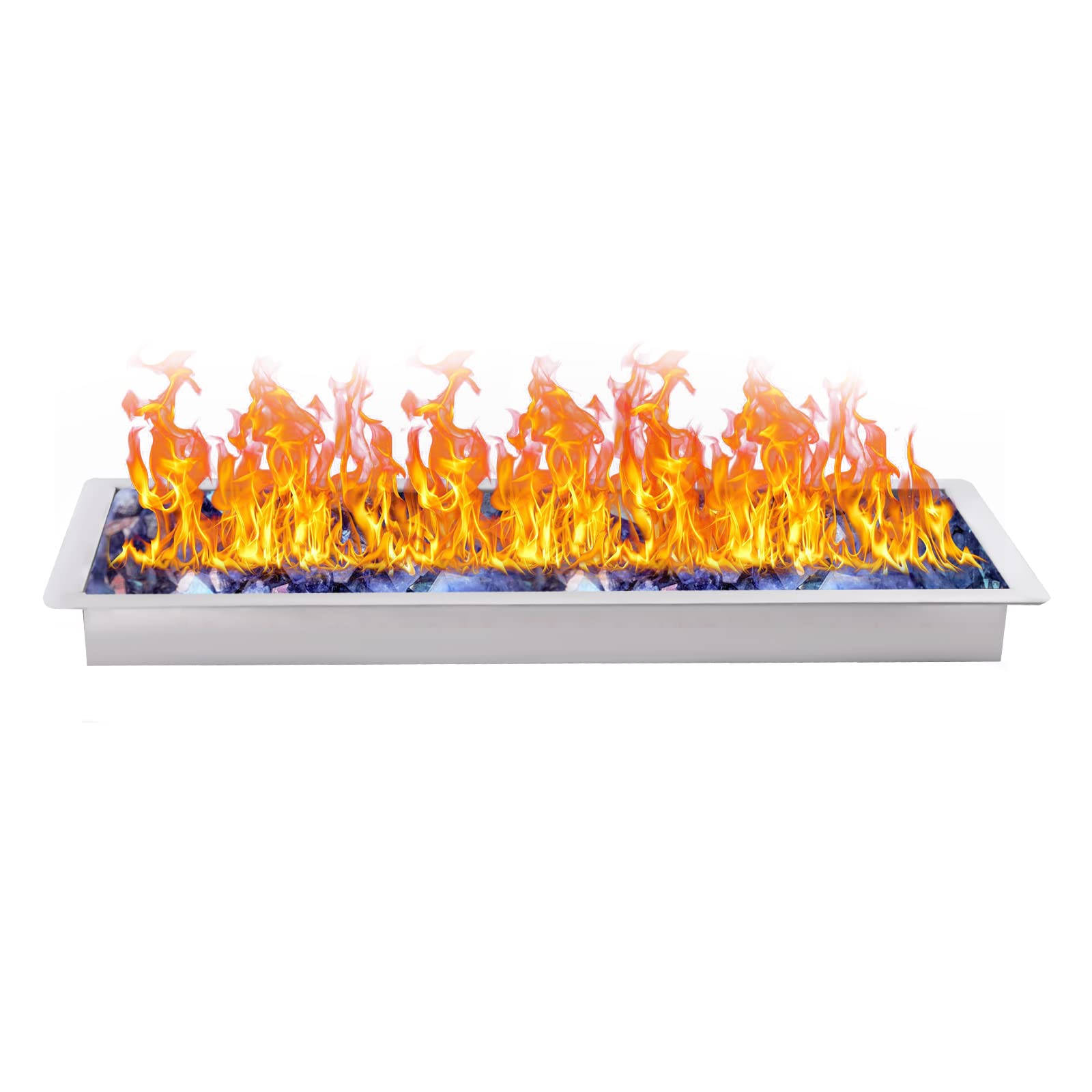 Rectangular Drop-in Fire Pit Pan Stainless Steel Built-in Fire Pit Burner Fire Table Insert Natural Gas H-Shape Burner for Indoor Outdoor Picnics,1/2'' NPT,90000 BTU(25.6 * 9.8 * 2in)