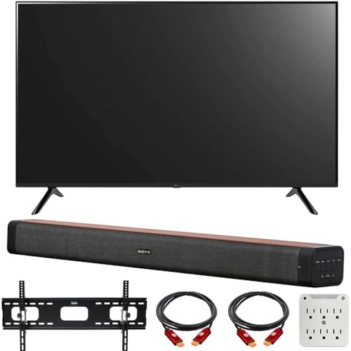 LG UQ7590PUB 43 Inch HDR 4K UHD Smart TV Bundle with Deco Gear 60W 2.0 Channel Soundbar, 37"-100" TV Wall Mount Bracket Bundle and 6-Outlet Surge Adapter