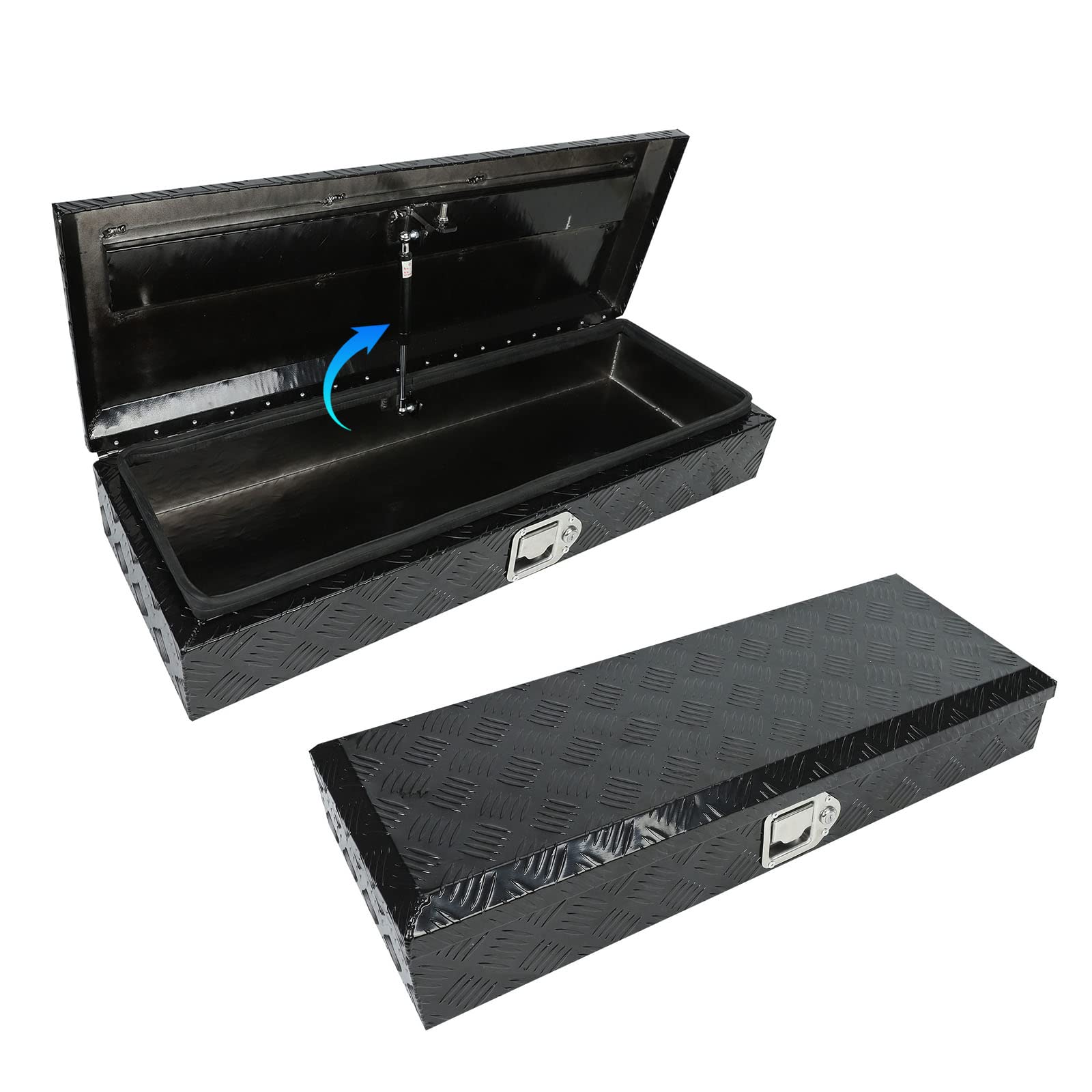TYFYB 34.5X12.75X6.4 Inch Black Aluminum Heavy Duty Pick-Up Truck Bed 5 Bar Tread Tool Box Trailer Storage Tool Box RV Storage Organizer,Underbed Tools Organizer With Lock & Keys (34.5"X12.75"X6.4")